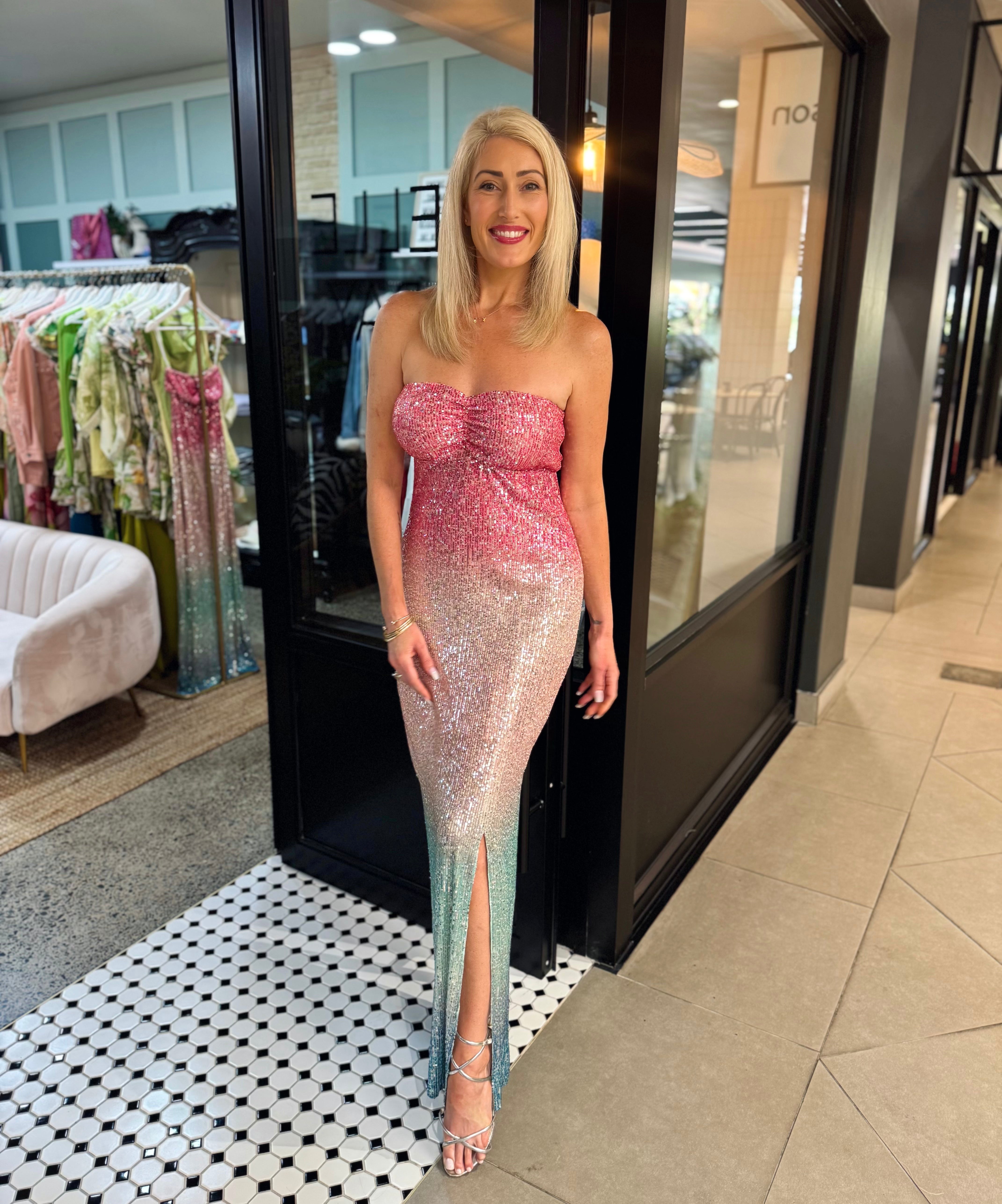 Ocean Glimmer Sequin Maxi Dress – Belle Gray